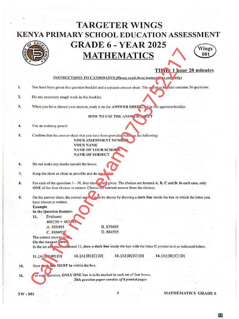 G8 Mathematics TW001 2025 | PDF