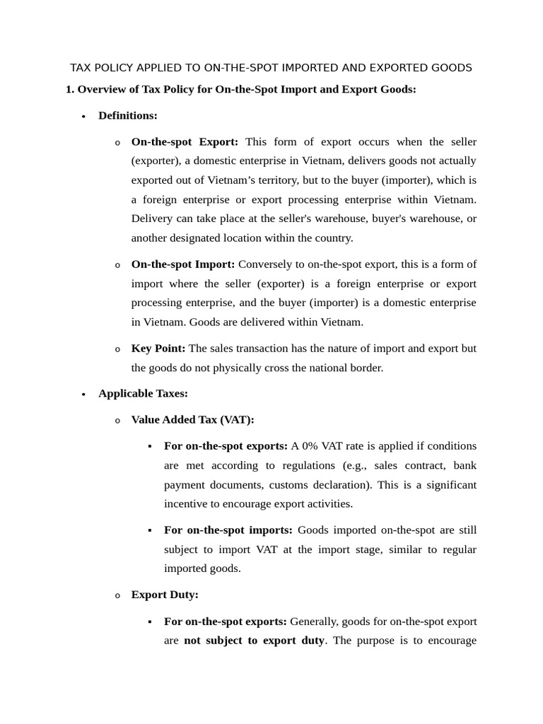 Vietnam On-the-Spot Import Export Tax Policy | PDF | Exports | Customs
