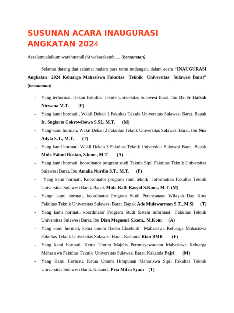 Susunan Acara Inaugurasi 024 | PDF