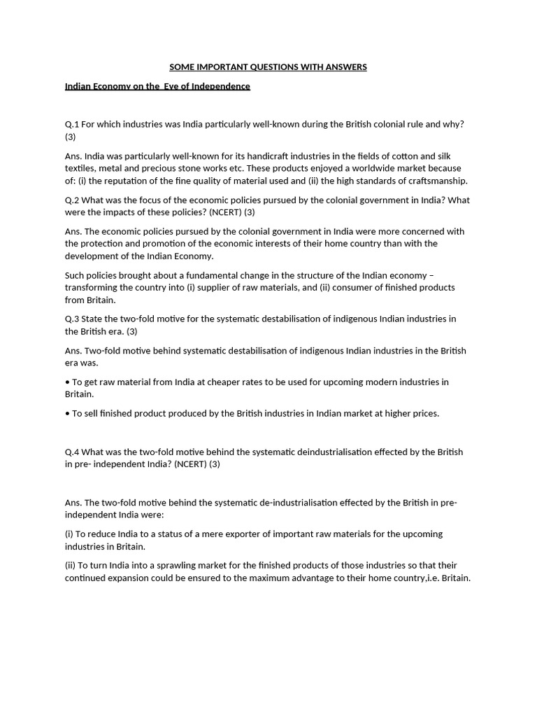 BRS SOME IMPORTANT QUESTIONS WITH ANSWERS-IED | PDF | Economic Growth ...