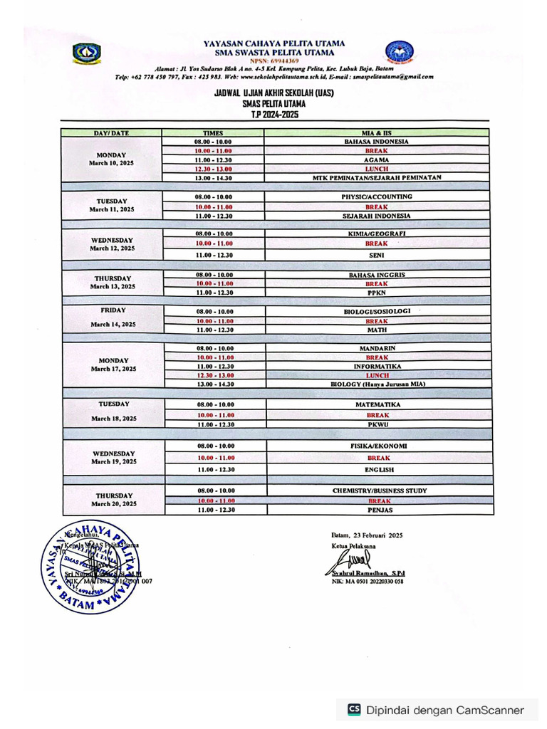 Jadwal UAS Kelas 12 | PDF