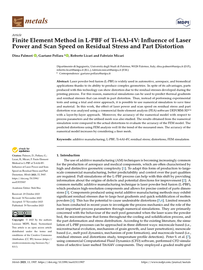 Fem Influence Of Laser Power Scan Speed Pdf