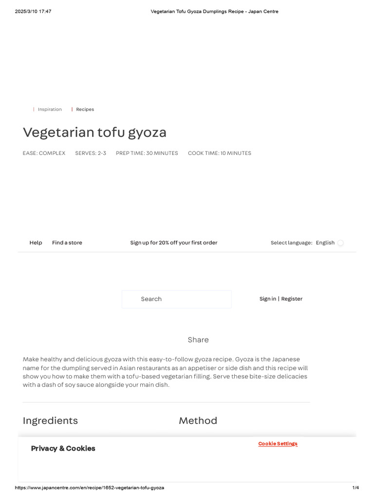 Vegetarian Tofu Gyoza Dumplings Recipe - Japan Centre | PDF | Tofu | Dumpling