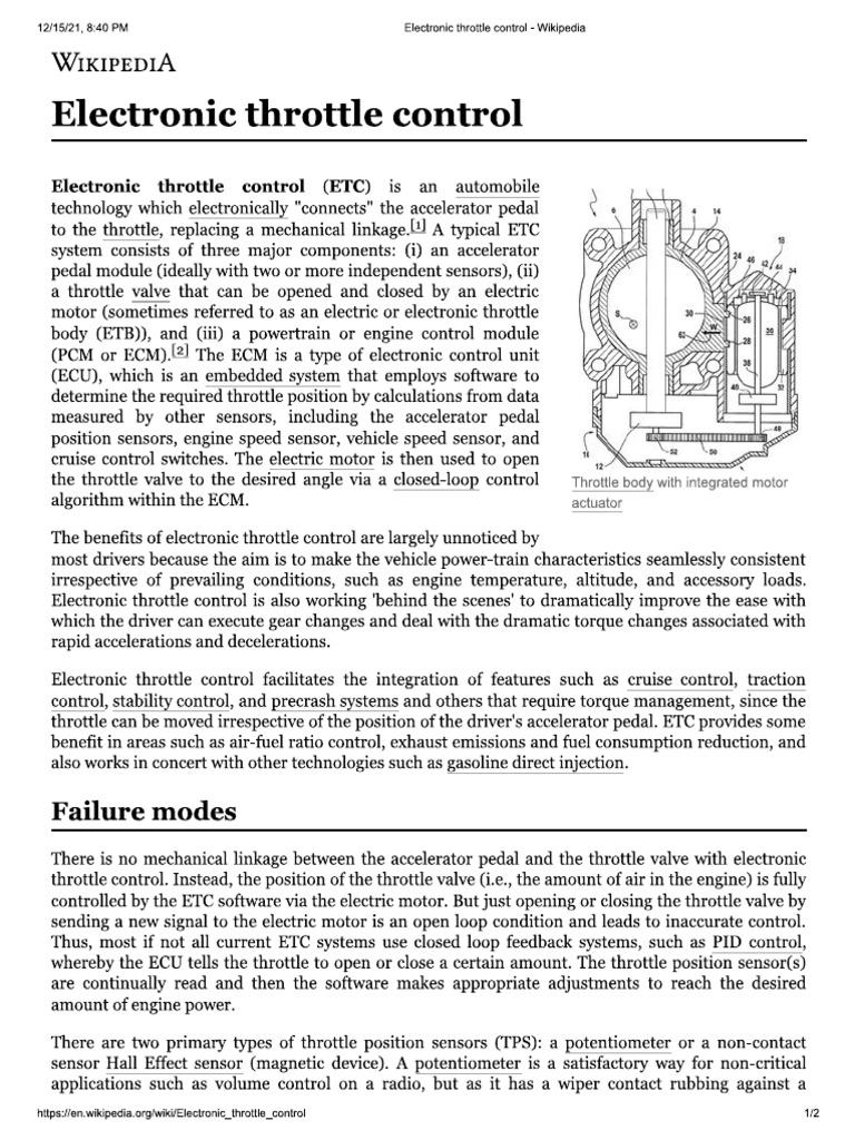 Electronic Throttle Control - Wikipedia | PDF