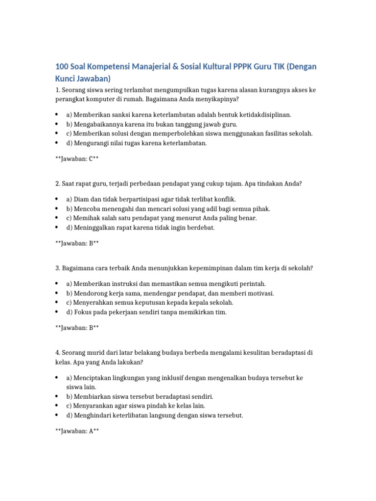 Soal Manajerial & Sosial Kultural PPPK | PDF