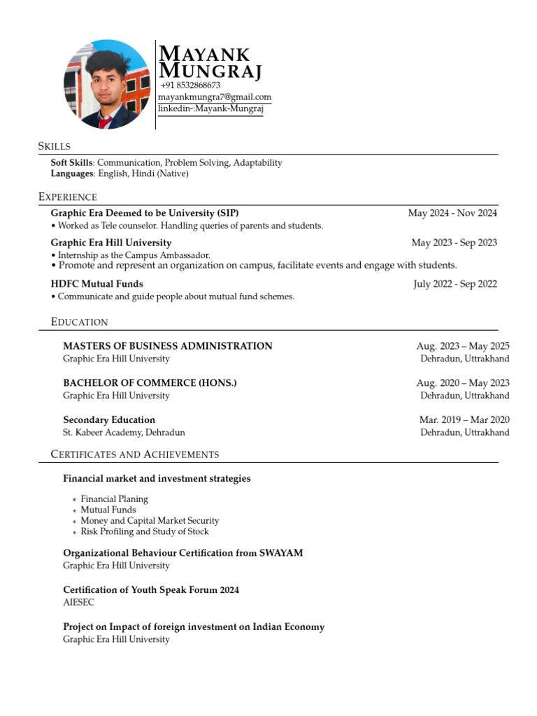 Mayank Mungraj Resume | PDF