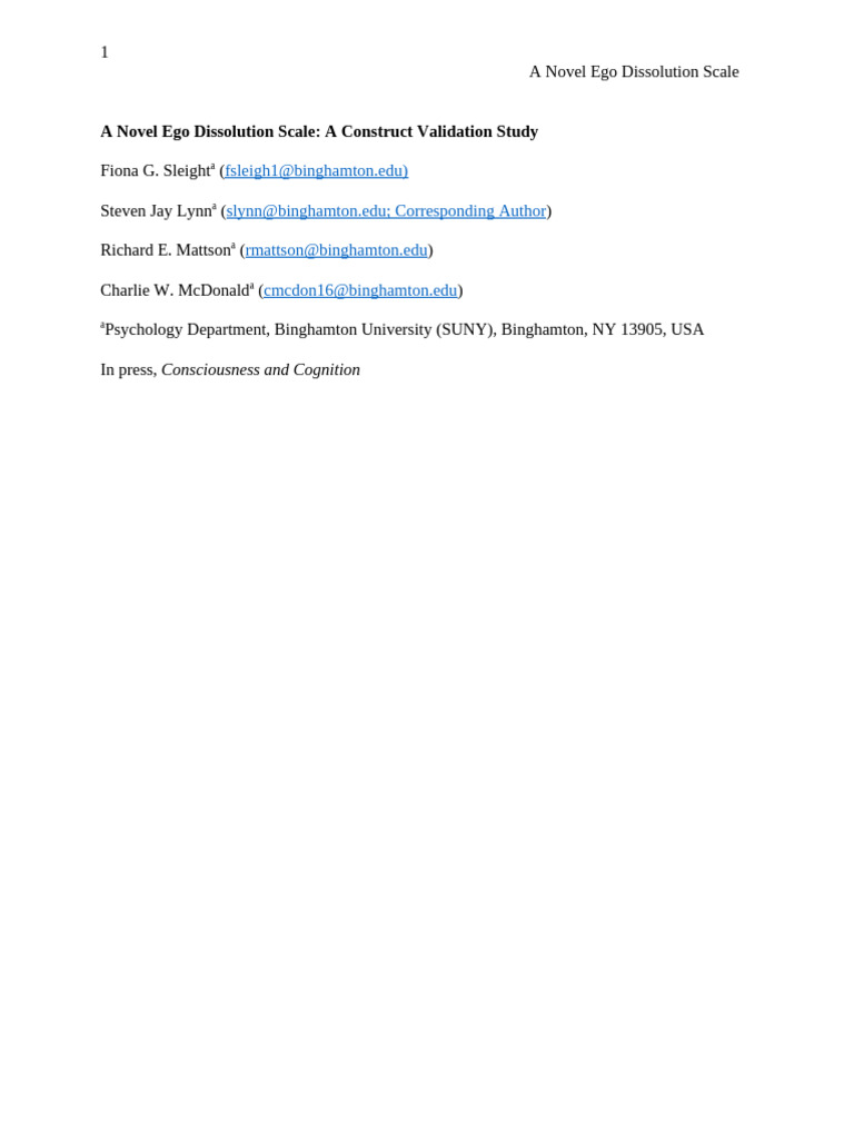 Ego Dissolution Scale Validation Study | PDF | Dissociation (Psychology ...