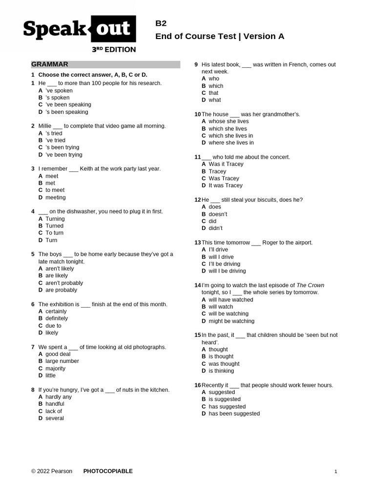 End of Course Test (А) | PDF | English Language | Fluency