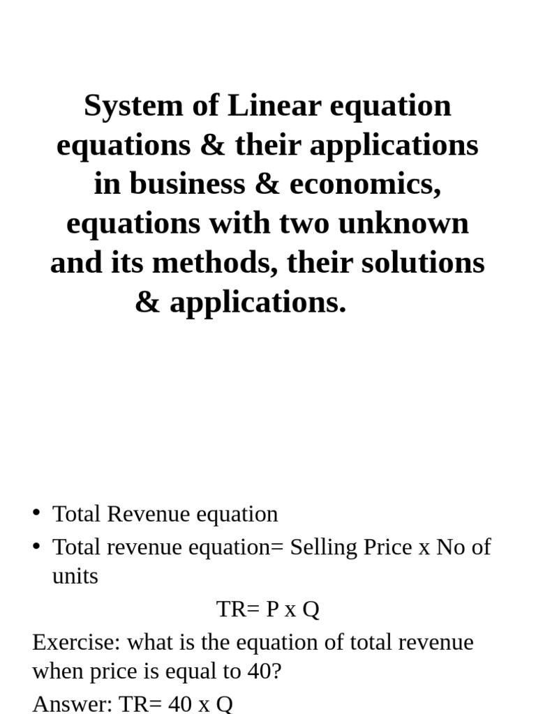 System of Linear equation equations & their applications | PDF ...