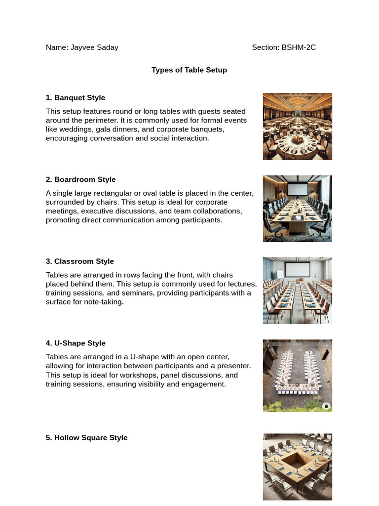 types of table setup | PDF