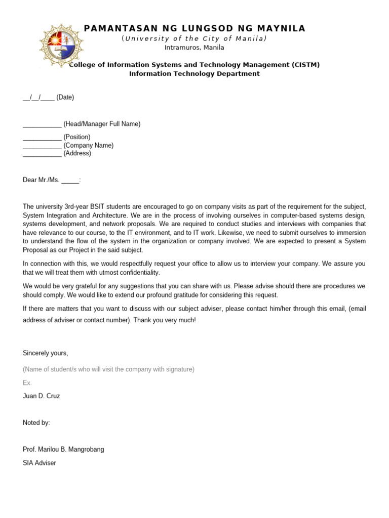 SIA Letter To The Company | PDF