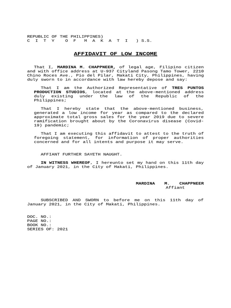 Affidavit of Low Income | PDF