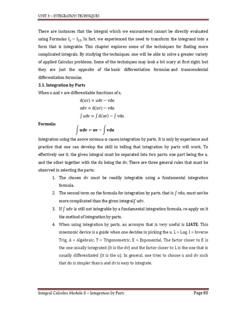 Module 8 Integration by Parts | PDF | Integral | Functions And Mappings