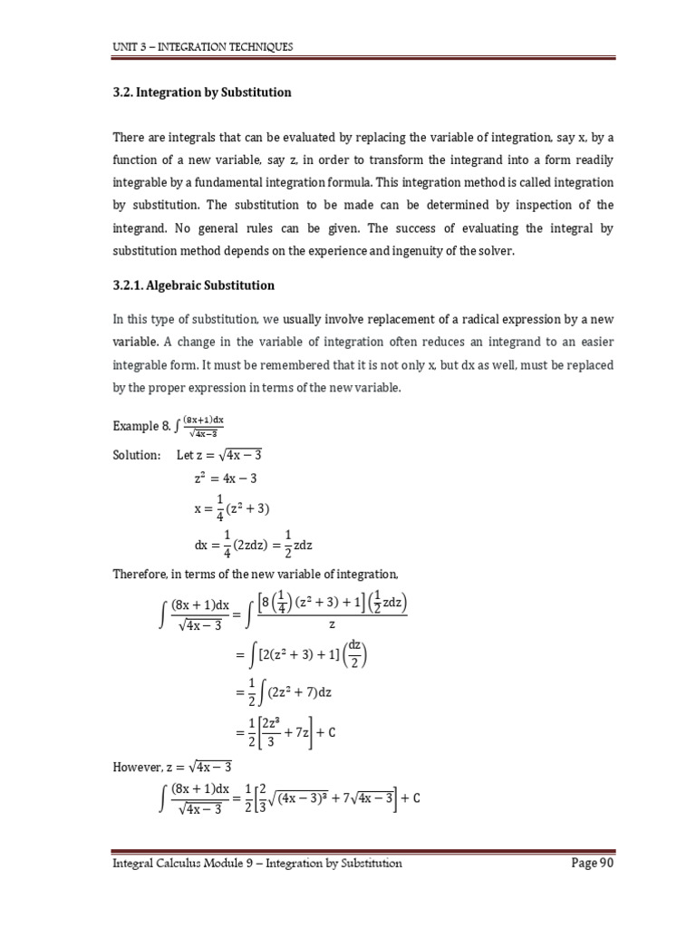 Module 9 Integration by Substitution | PDF | Integral | Calculus