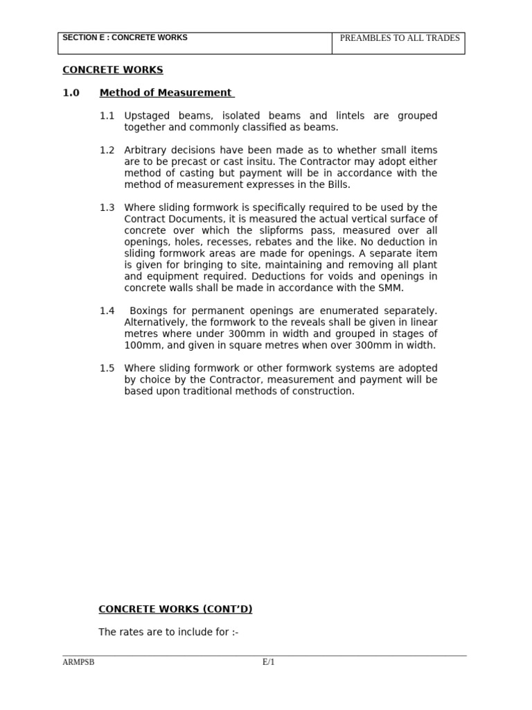 Concrete Works Measurement Guidelines | PDF | Concrete | Prestressed ...