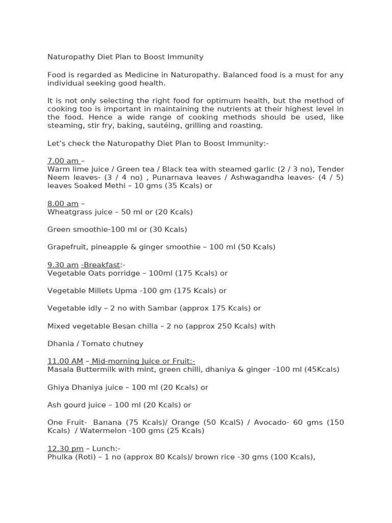 Naturopathy Diet Plan To Boost Immunity | PDF | Vegetables | Foods