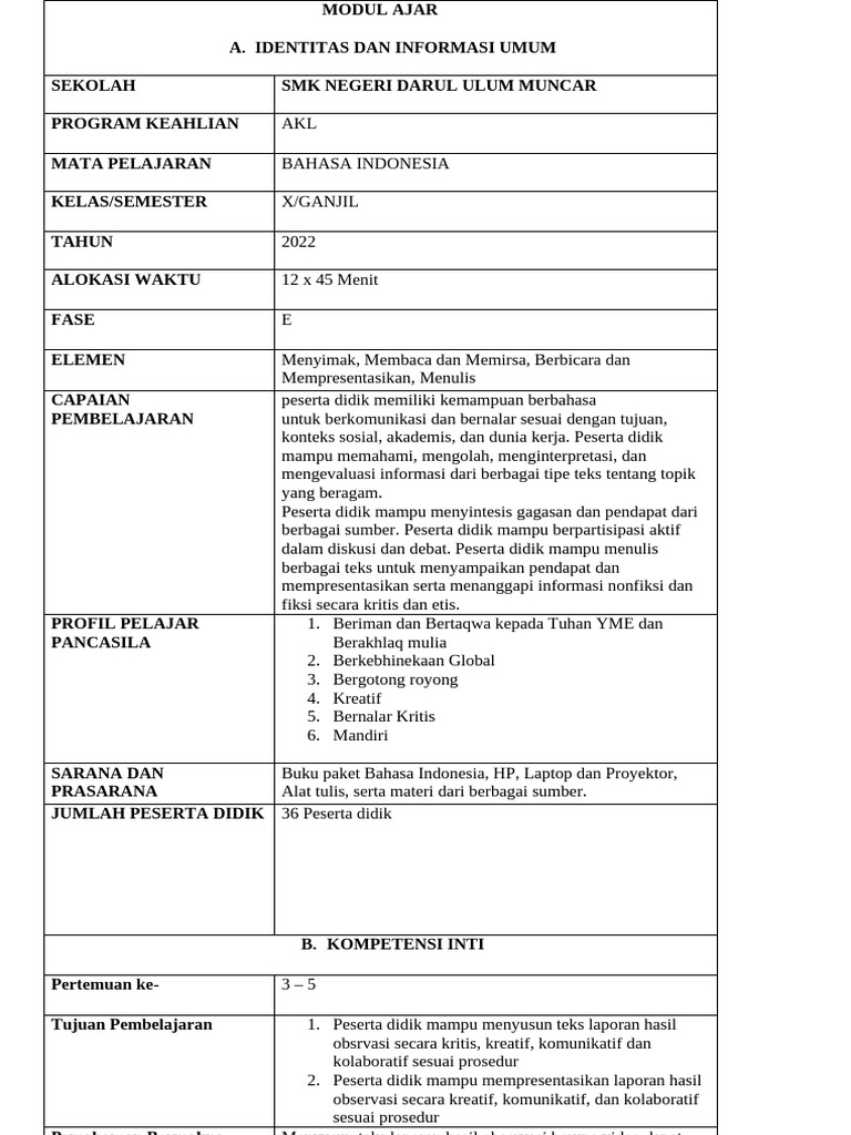 MODUL AJAR LHO pert 3-5 | PDF