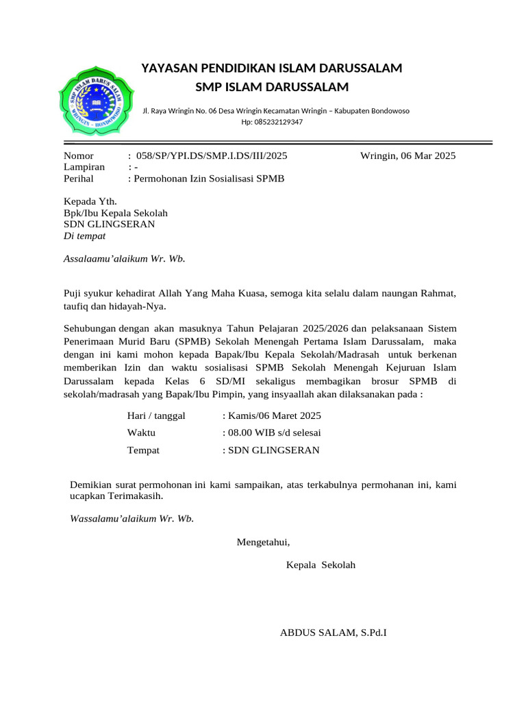 Surat Izin Sosialisasi | PDF