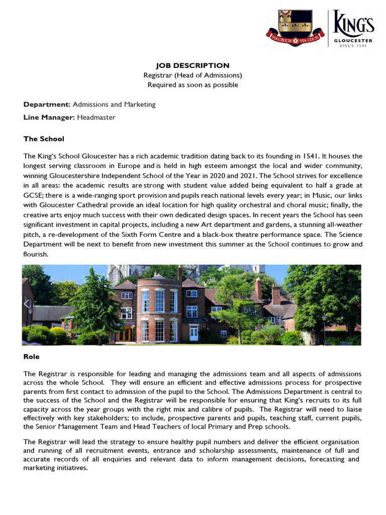 Head of Admissions Job Opening | PDF | Recruitment | Databases