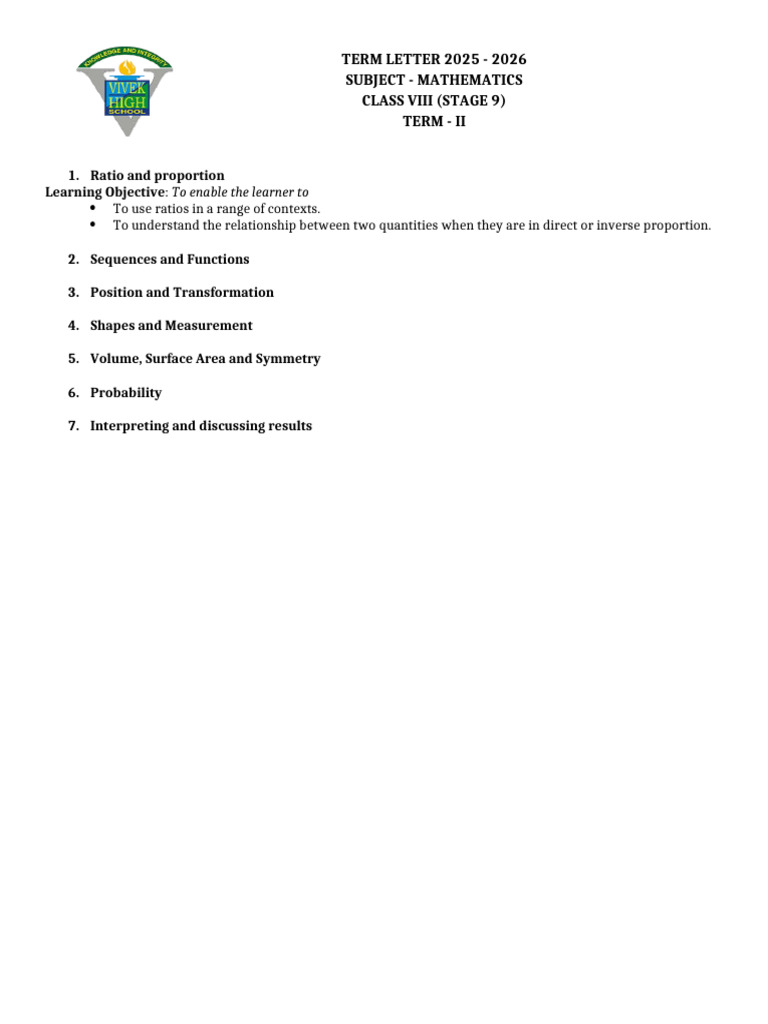 Term Letter Class 8 Term 2 | PDF