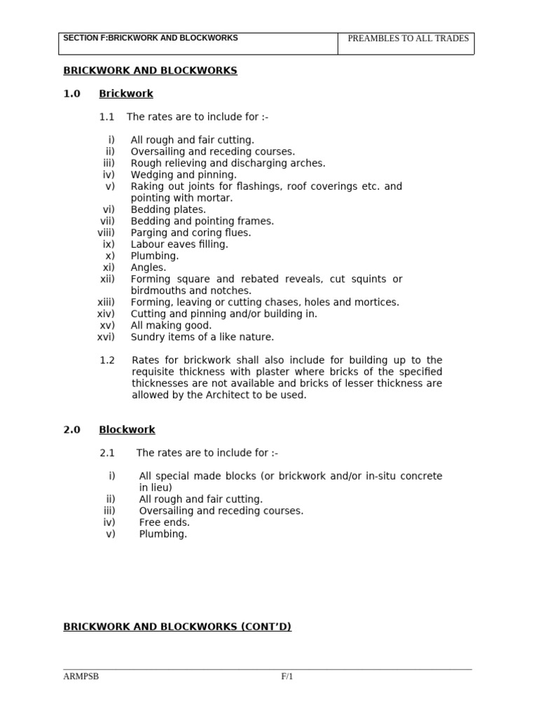 Section F. Brickwork and Blockworks | PDF | Architectural Design | Architecture