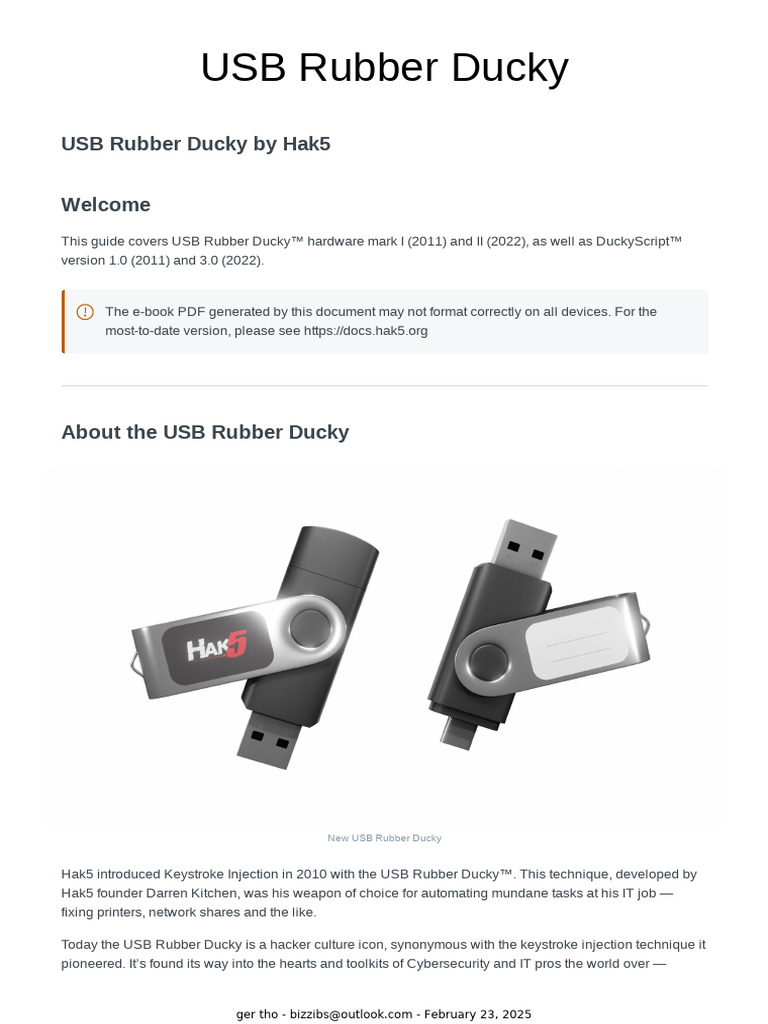 USB Rubber Ducky Ebook v22.08 2 | PDF | Computer Keyboard | Usb Flash Drive