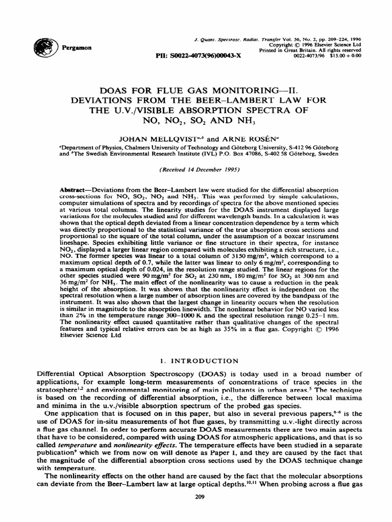 Doas For Flue Gas Monitoring-Ii. Deviations From The Beer-Lambert Law ...