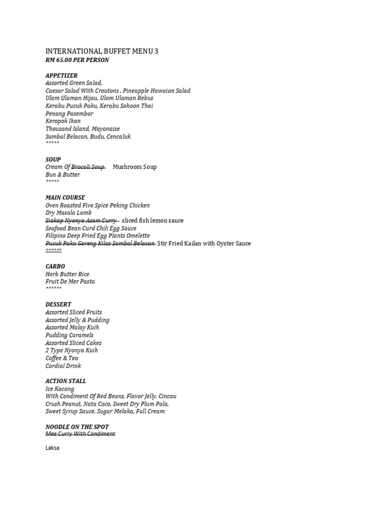International Buffet Menu 3 | PDF