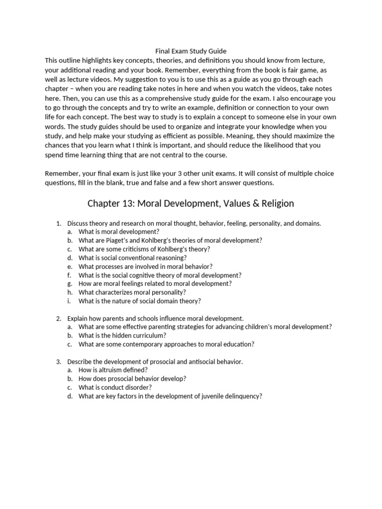 Final Exam Study Guide(2) | PDF | Adolescence | Friendship