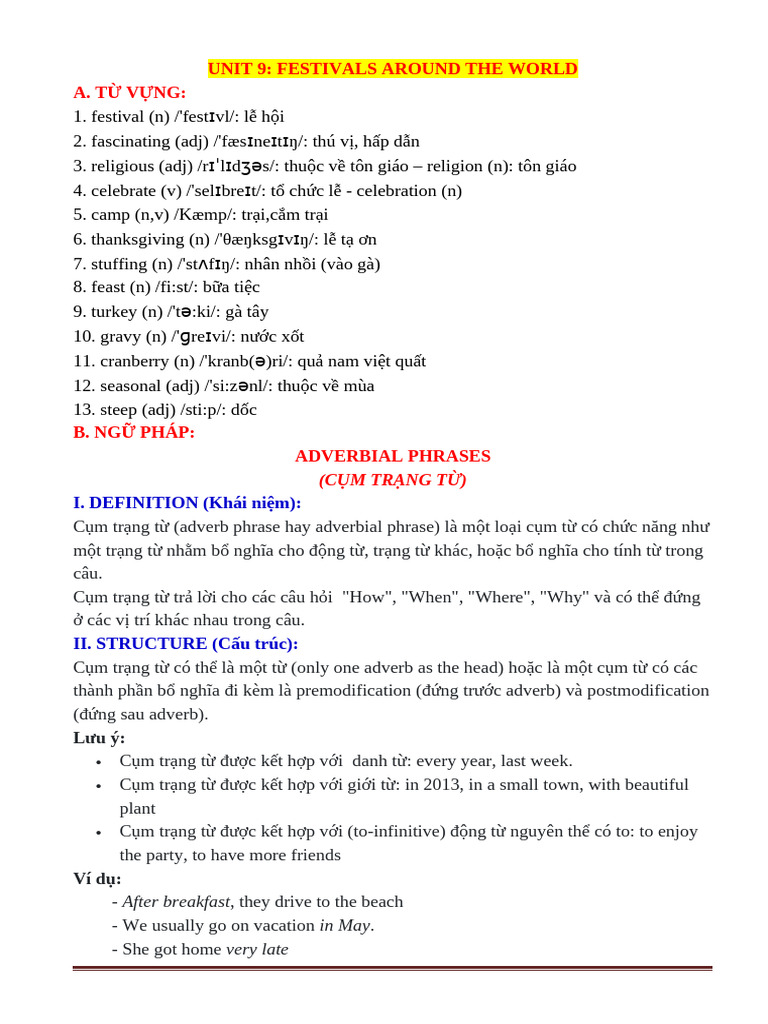 BTTHCS TA7 Unit 9 | PDF