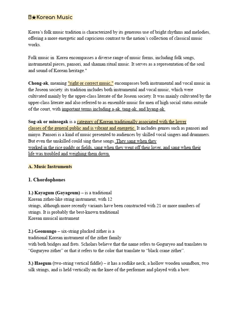 Korean Music Component Reviewer | PDF | Musicology | Musical Instruments