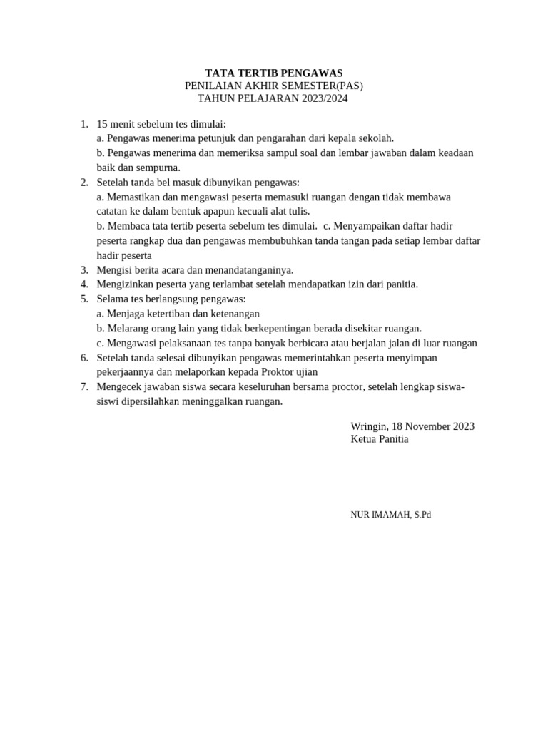 TATA TERTIB PENGAWAS 22-23 | PDF