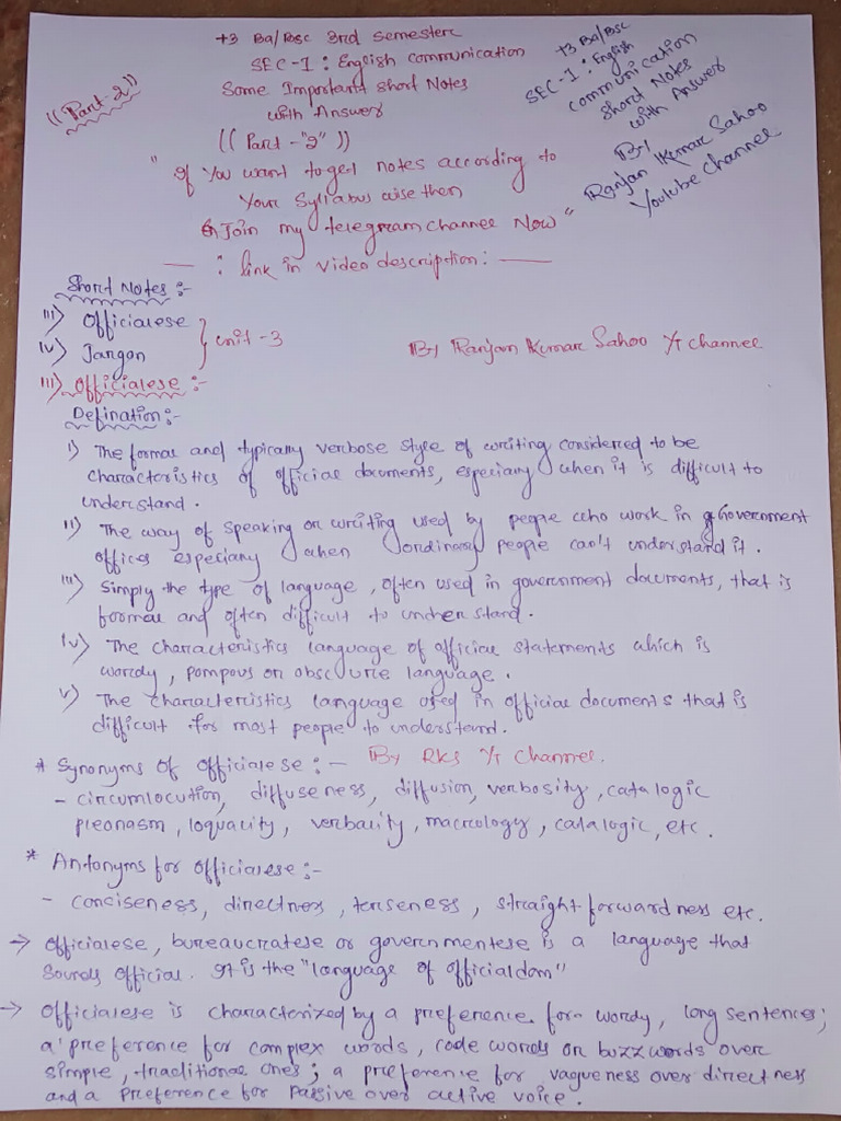 SEC-1 English Communication Short Notes With Answers Part-2 | PDF