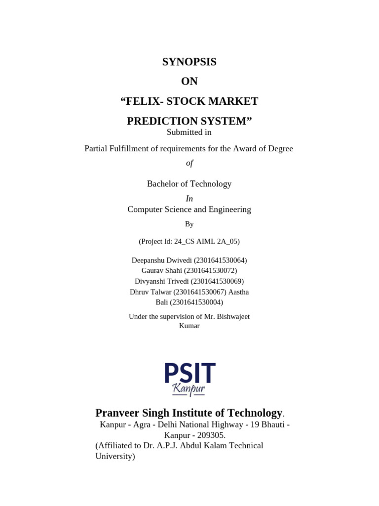 Second-Year-Synopsis-Format | PDF | Prediction | Machine Learning