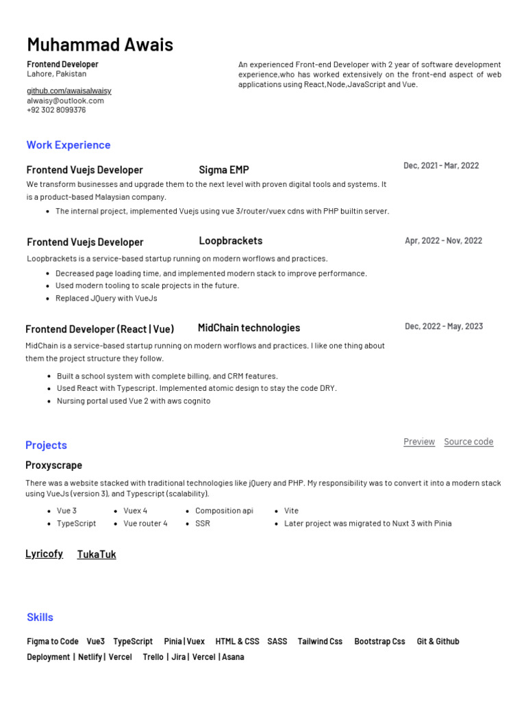 v7 Frontend Developer Resume | PDF | World Wide Web | Internet & Web