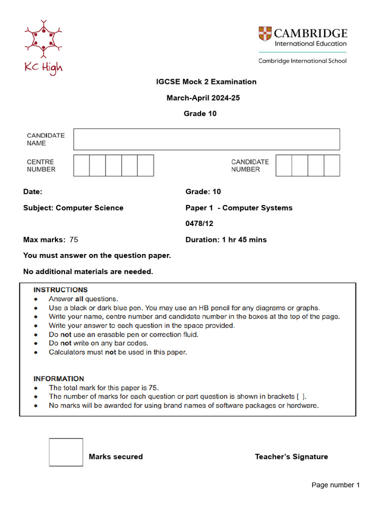Mock 2 IG2 CS Paper 1 | PDF