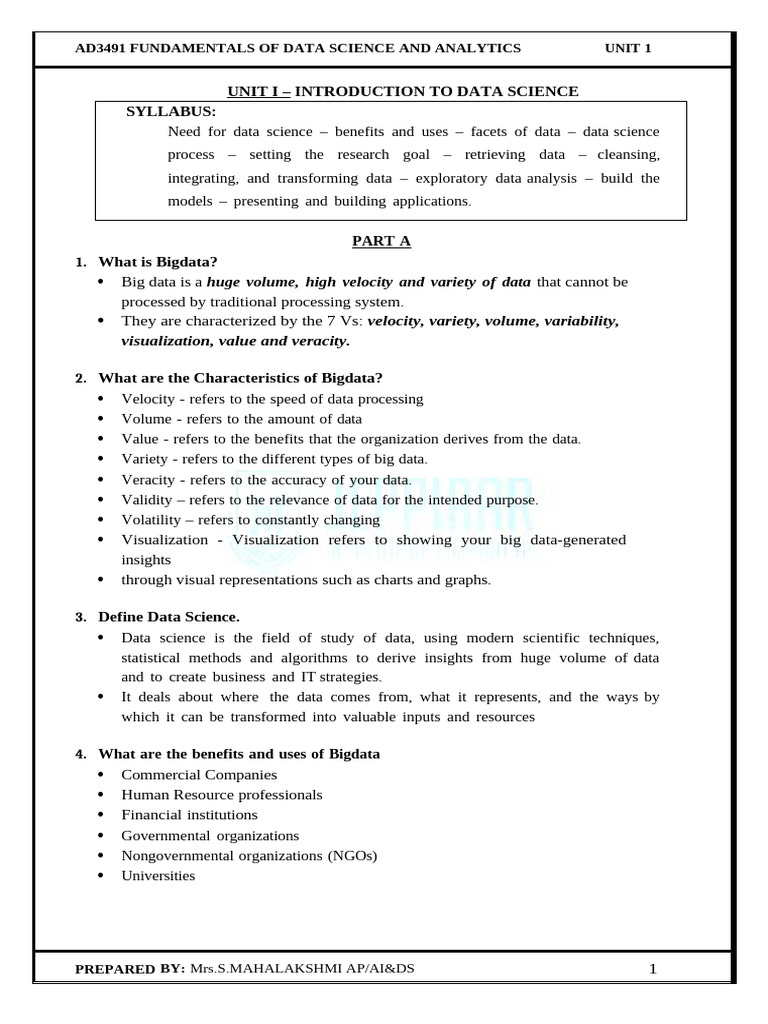 AD3491-Unit 1 | PDF | Big Data | Data