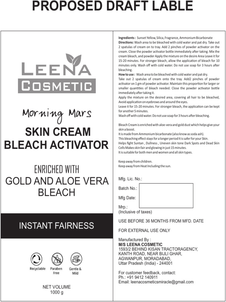 SKIN CREAM BLEACH ACTIVATOR | PDF