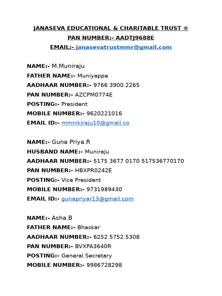 Janaseva Trust Contact Information | PDF