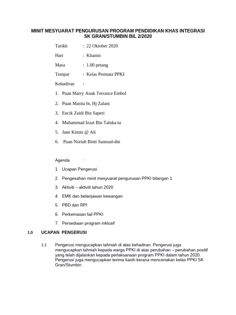 MESYUARAT - PANITIA - PPKI - KALI - Kedua 2020 | PDF