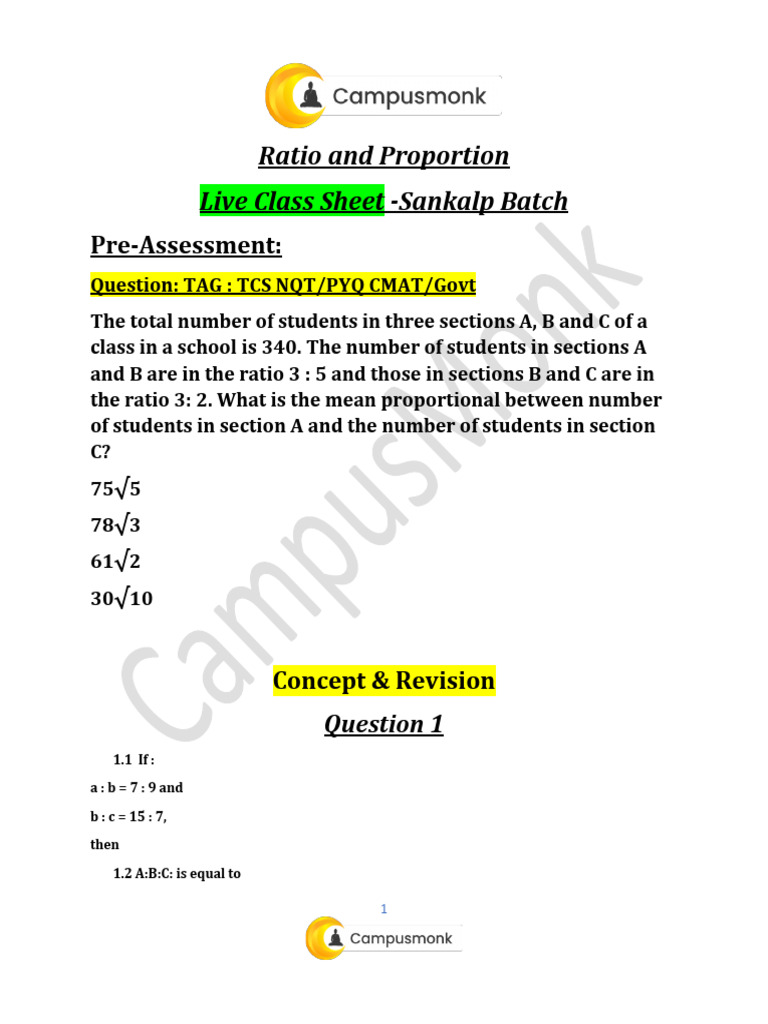 Ratio and Proportion Practice Questions | PDF | Arithmetic | Numbers