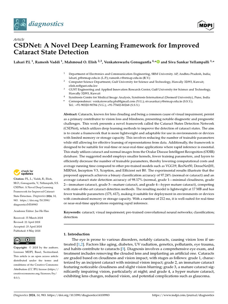 CSDNet - A Novel Deep Learning Framework For Improved Cataract State Detection | PDF | Computer ...