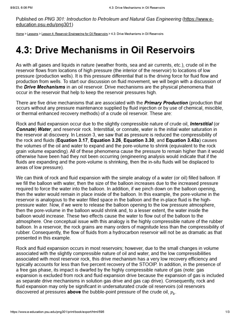 4.3 - Drive Mechanisms in Oil Reservoirs | PDF | Petroleum Reservoir ...