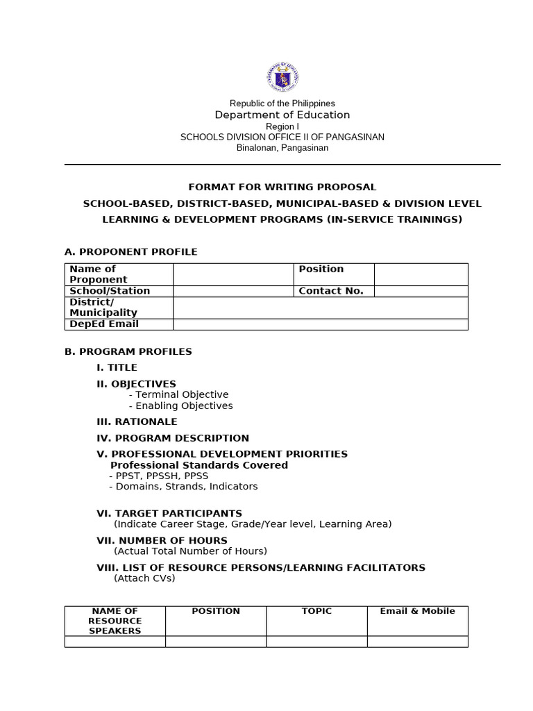 Enclosure No.2 Revised L D Form For INSET June 2021 v.2 1 | PDF | Learning