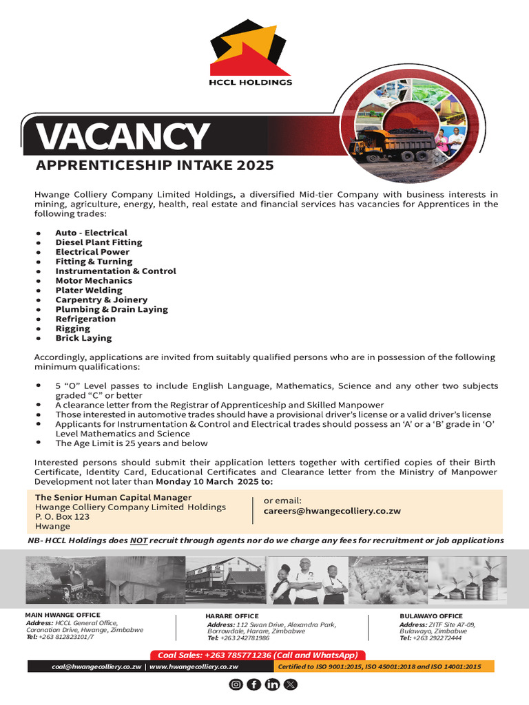 Hwange Colliery Apprenticeship 2025 | PDF