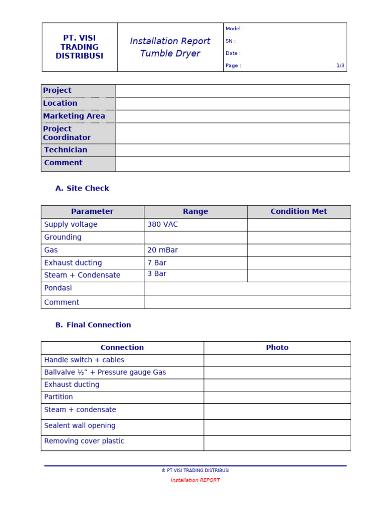 Tumble Dryer Installation Report | PDF | Equipment | Gases