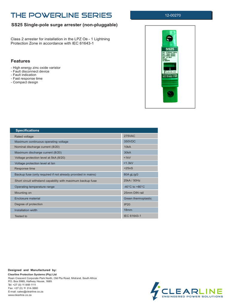 Single-Pole Surge Arrester | PDF