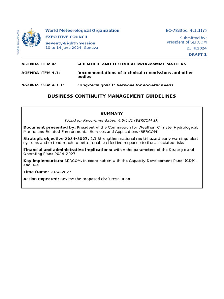 EC 78 d04 1 1 (7) BUSINESS CONTINUITY MANAGEMENT GUIDELINES Draft1 - en | PDF | Risk | Natural ...