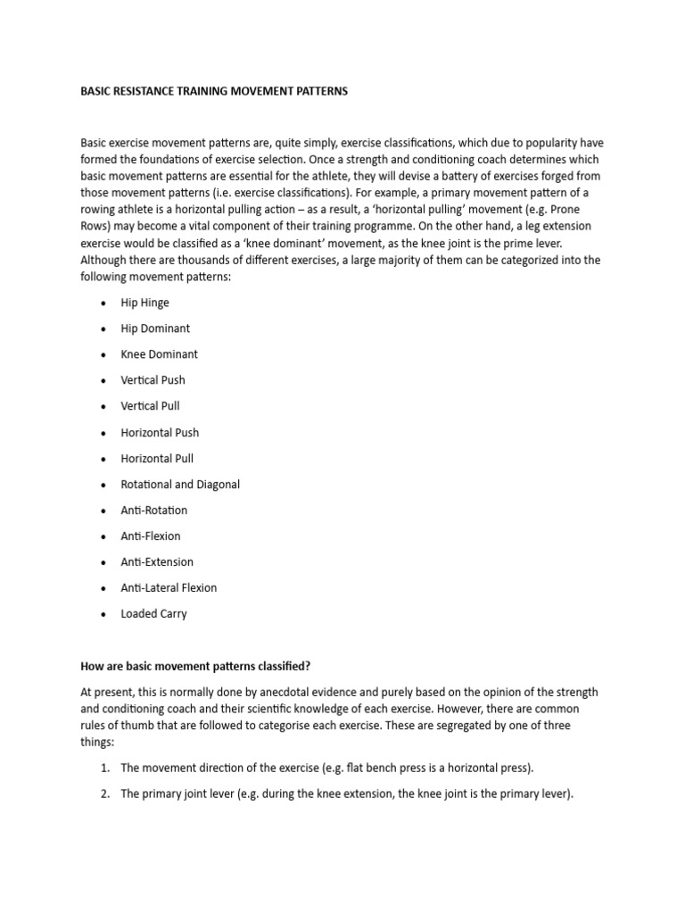BASIC RESISTANCE TRAINING MOVEMENT PATTERNS | PDF | Anatomical Terms Of ...