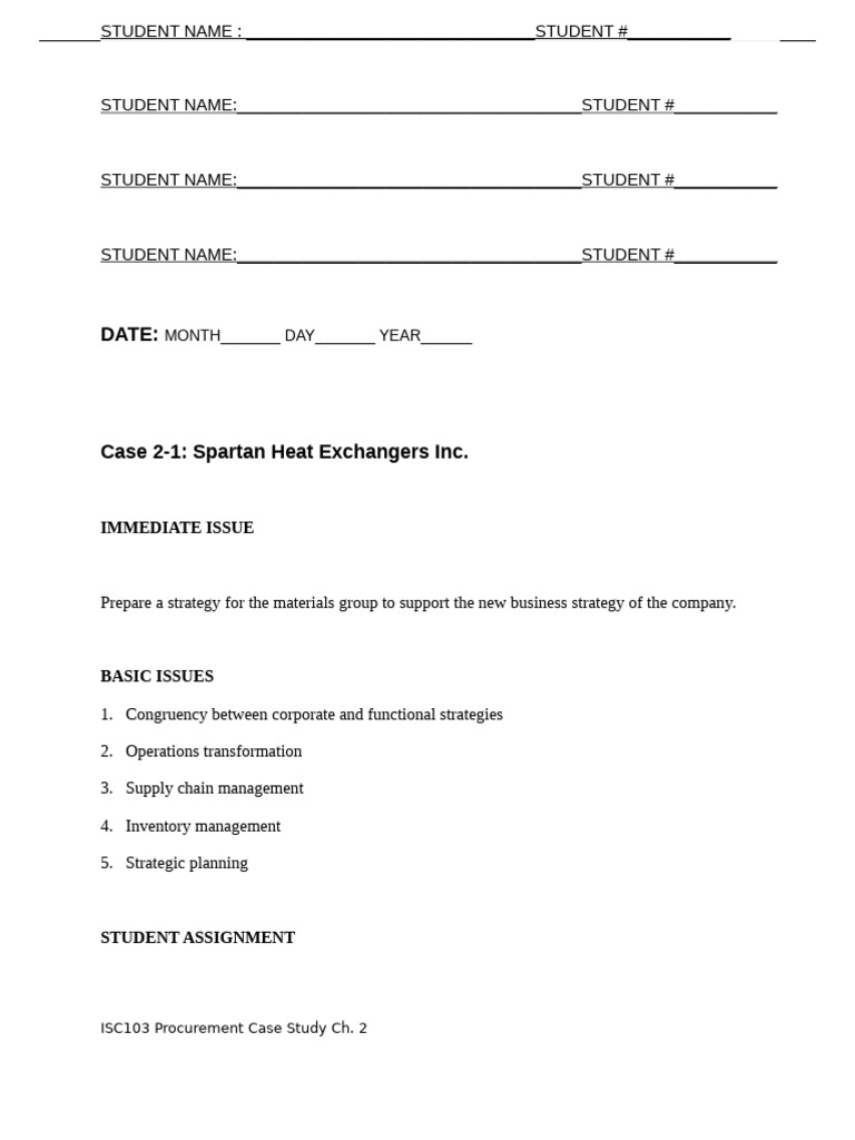 Case Study 1 - Ch02 Case 2.1 Spartan Heat Exch 15e | PDF | Inventory | Supply Chain